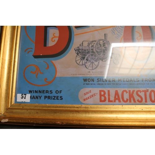 57 - Framed Vintage The Blackstone Oil Engines advertising sign glazed ...