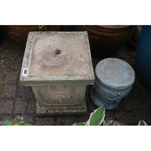 500 - Large Square Concrete Garden plinth and a smaller circular one