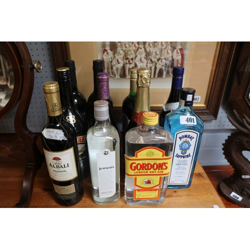 401 - Collection of assorted Alcohol to include Gordons Gin, Jensen's ...