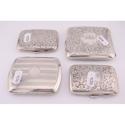 Collection of 4 20thC Silver engraved cigarette cases 296g total weight