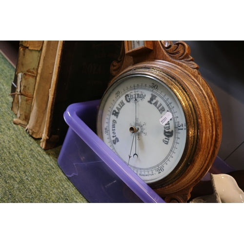 Edwardian Oak Carved Barometer, Large Atlas, Oak Mantel clock and ...