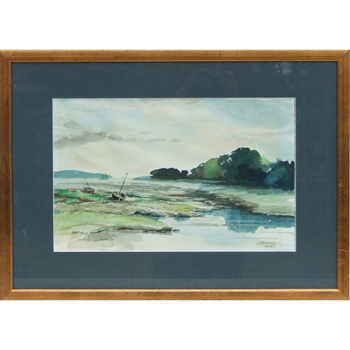 C Manning (20th century British) - Boats at Low Tide - signed and dated ...