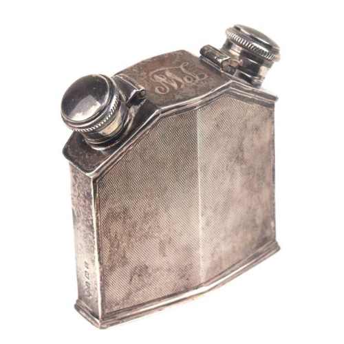 An Art Deco silver double compartment flask in the form of a radiator ...