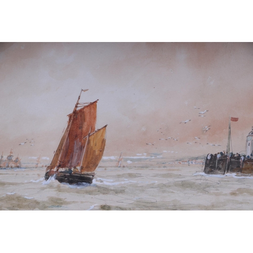 T Mortimer (fl. 1900) - Harbour Scene with Central Fishing Boat ...