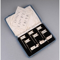 A cased set of six silver gilt sandwich flags with sliding celluloid ...