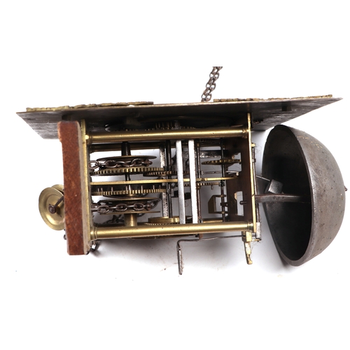 A longcase clock movement, the 28cms square dial with Roman numerals ...