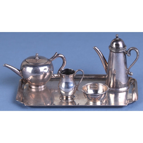 A Georgian style miniature silver tea and coffee set with tray ...