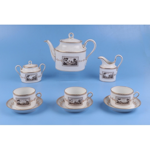 A Richard Ginori De Doccia four-person tea set decorated with classical ...
