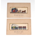 Two Victorian Stevengraph woven silk pictures 'The Good Old Days' and ...