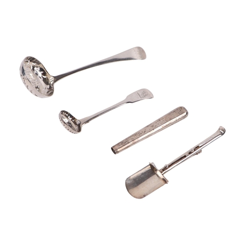A George III silver cheese scoop with shovel shaped blade and sliding ...