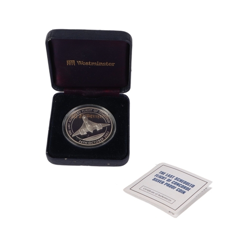 The Last Scheduled Flight of Concorde commemorative silver proof coin.