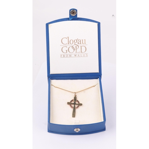 A 9ct gold Clogau Celtic cross pendant on a fine chain, in original box ...