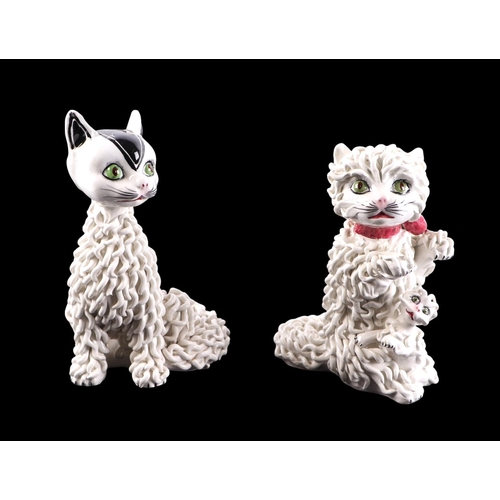 Two Italian pottery Spaghetti ware cats, 16cms high (2).