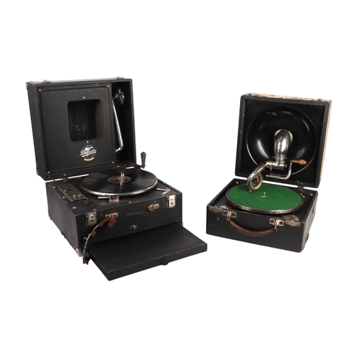 A Dulcetto vintage wind-up portable gramophone, 35cms wide; together ...