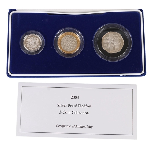 UK sterling silver piedfort proof coin sets (4). 1994 50p (2), 2003 £2 ...