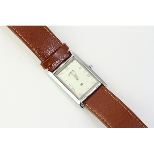 SEIKO QUARTZ WRISTWATCH, rectangular silver dial with roman numeral ...