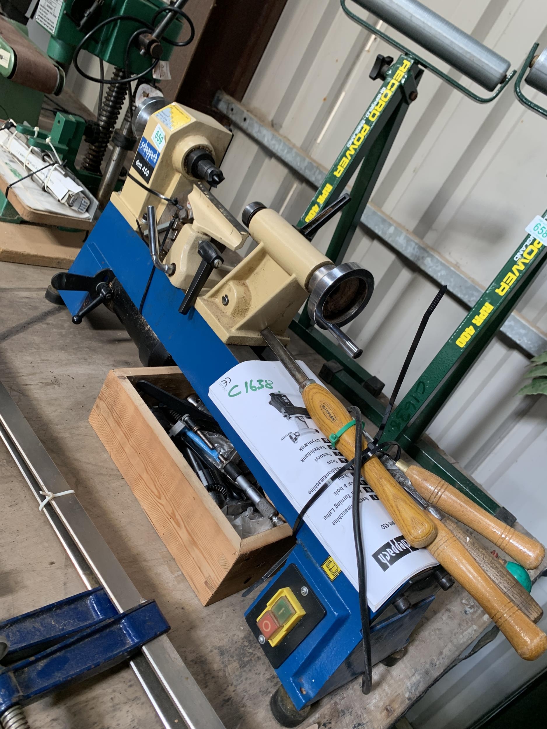 Scheppach DMT450 wood lathe with accessories