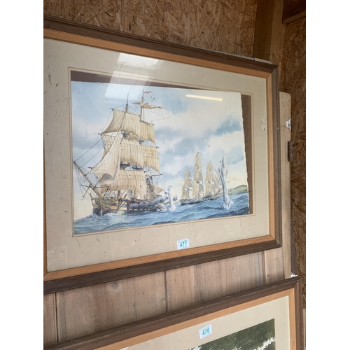 large framed watercolour signed by Vincent Neave , HMS Melampus titled ...