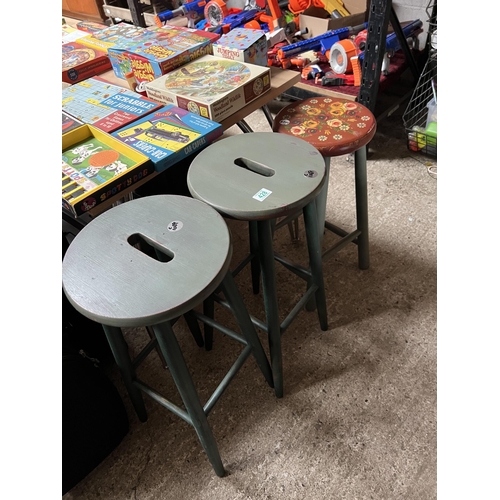 3 x painted kitchen stools
