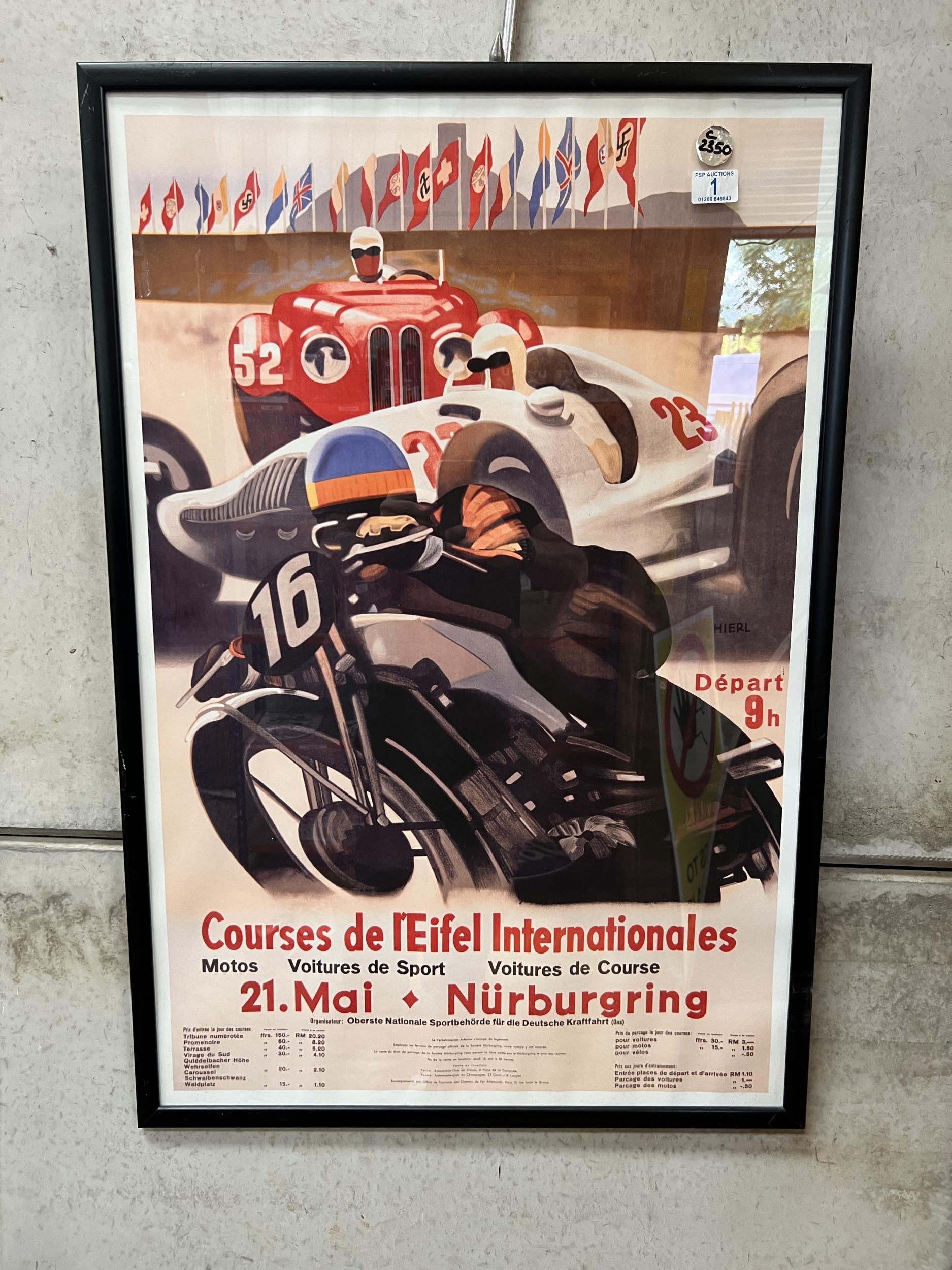 large reproduction framed vintage motor racing poster