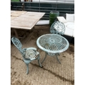 heavy metal garden table and 2 chairs