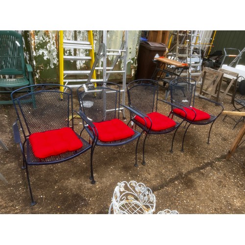 x 4 blue metal garden chairs