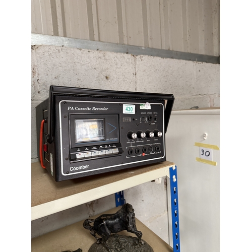 (190) professional coomber pa cassette recorder and case