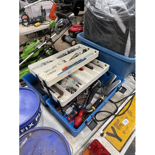(208) plastic tool box full of tools