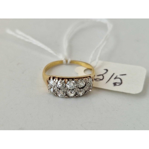 A DOUBLE ROW DIAMOND 18CT GOLD RING SIZE J