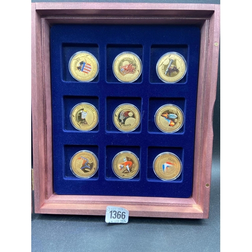 A boxed set of 9 proof Apollo Missions gold plated coins 2020 COA