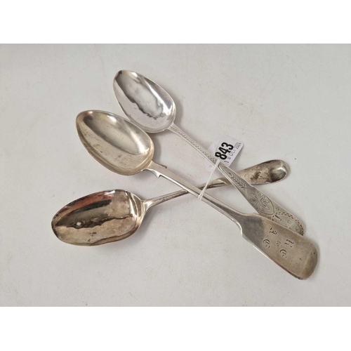 Two Exeter table spoons, one bright cut, 1803, the other 1841 by JS and ...