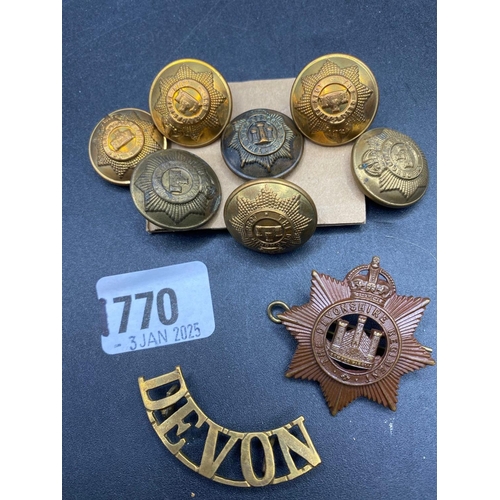 Devon Regiment Cap Badge and Buttons
