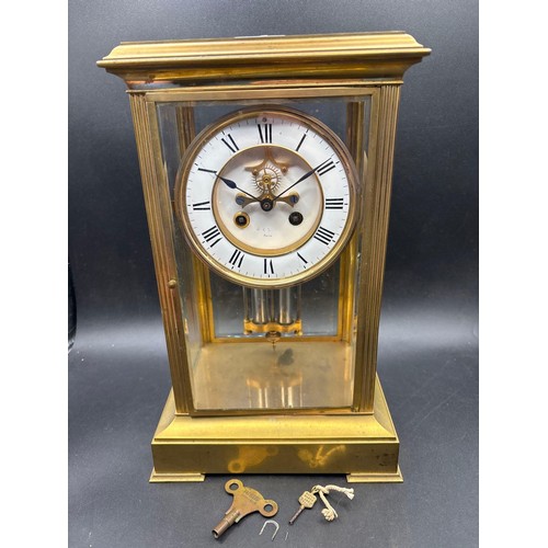 Large brass and glazed mantle clock, Roman numeral dial. Mercury ...