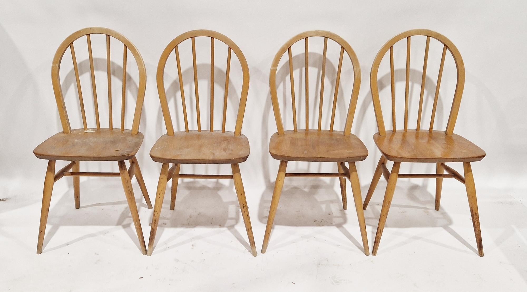 Set of four Ercol model 400 ‘Utility’ design chairs, elm seats, beech ...