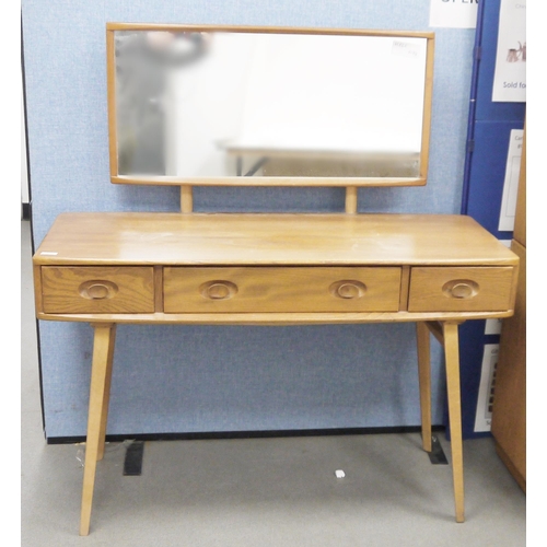 Ercol 'Windsor' range elm dressing table and chair, the rounded ...
