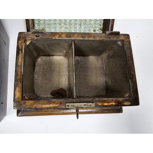 Mahogany and boxwood banded sarcophagus-shaped tea caddy, 28cm x 19cm x ...