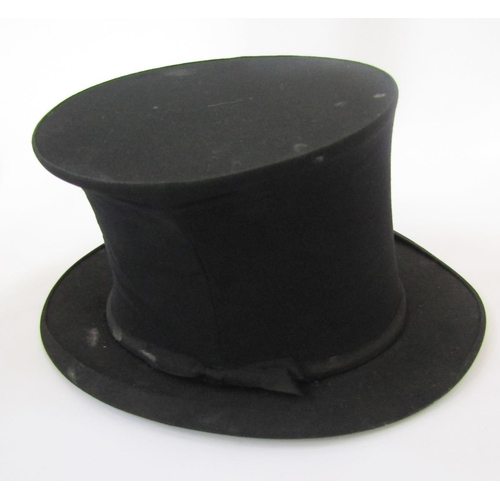 Black top hat, size 15 (worn), a collapsible opera hat, labelled GIBS ...