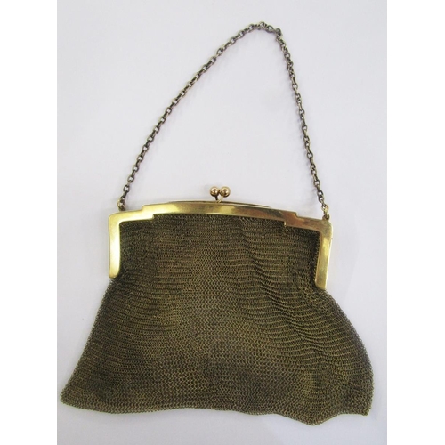 9ct gold mesh purse, ball fastening, with metal chain handle, 167 grams ...