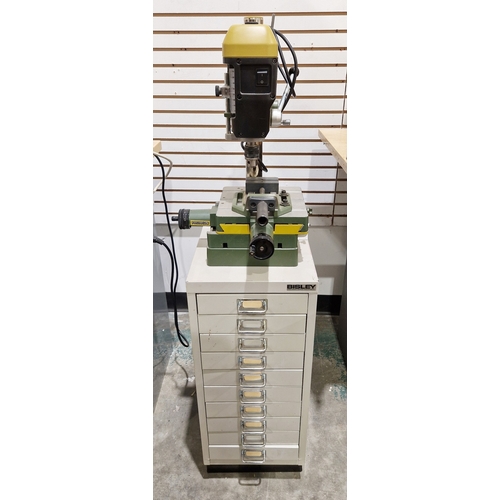 Proxxon TBH bench drill on grey Bisley ten drawer cabinet, together ...