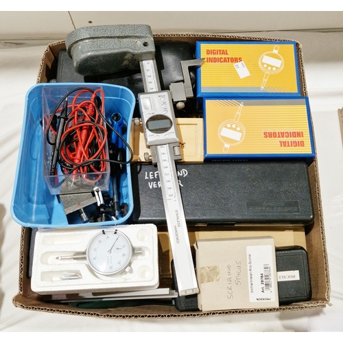 Collection of engineer's measuring instruments including three digital ...