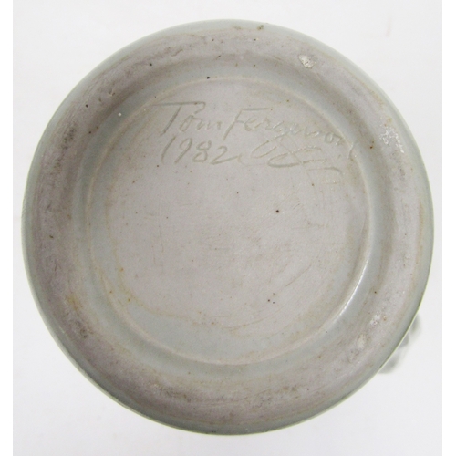 Studio pottery jug by Tom Ferguson, painted with green and blue leafy ...