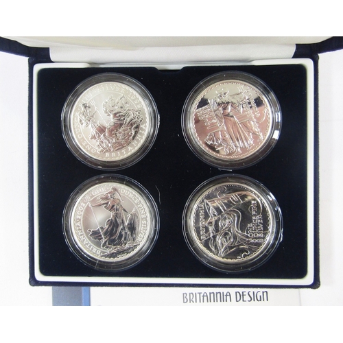 Royal Mint Britannia design 1oz silver bullion four coin set, the coins ...