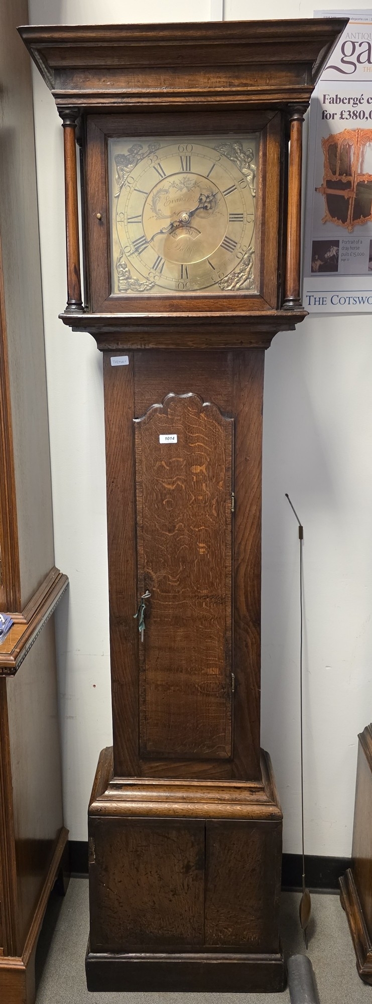 George III oak 30-hour longcase clock, the square hood with moulded ...