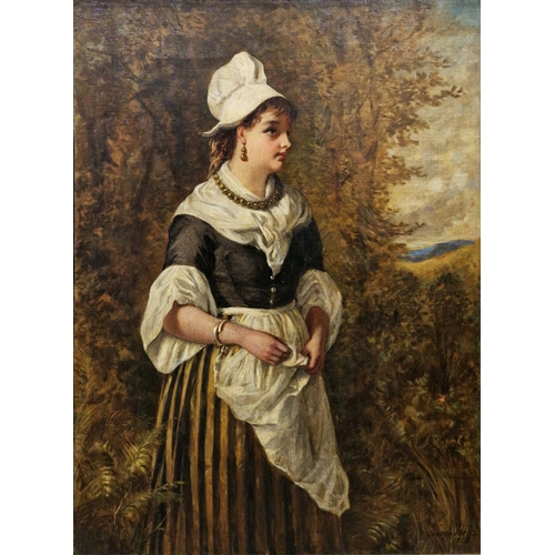 George Wells (act.1842-1888) Oil on canvas Young woman in woodland ...