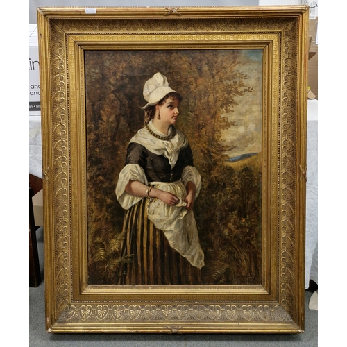 George Wells (act.1842-1888) Oil on canvas Young woman in woodland ...