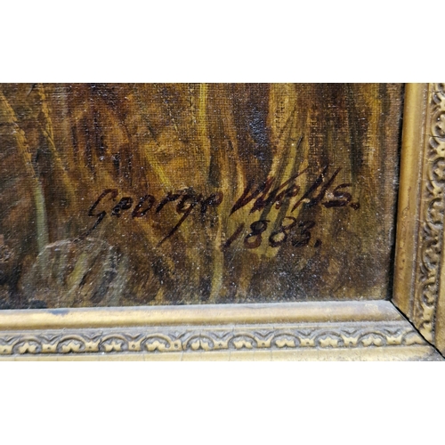 George Wells (act.1842-1888) Oil on canvas Young woman in woodland ...