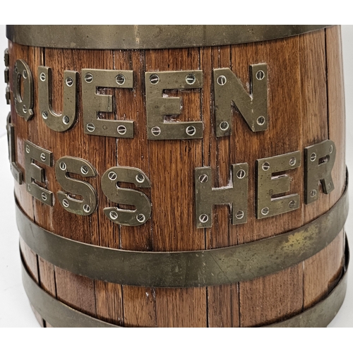 Royal Navy rum grog barrel of tapered form, coopered oak and brass ...