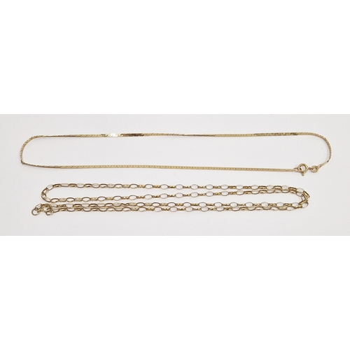 9ct gold belcher link chain and a 9ct yellow gold chain, gross weight 8 ...