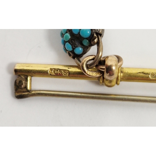 9ct gold bar suspension brooch hung with a 19th century turquoise set ...
