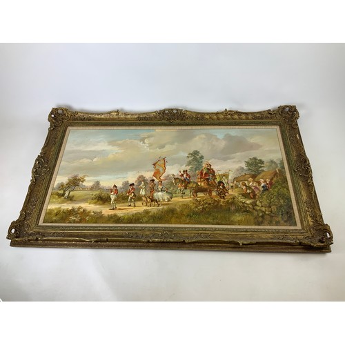 Gilt Framed Oil on Canvas - Arrival of the Entertainment by the Late ...